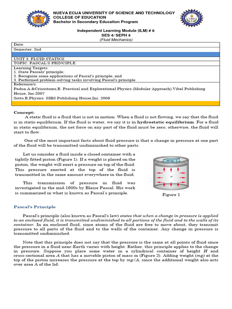 ILM 6 Pascals Principle | PDF | Pressure | Liquids