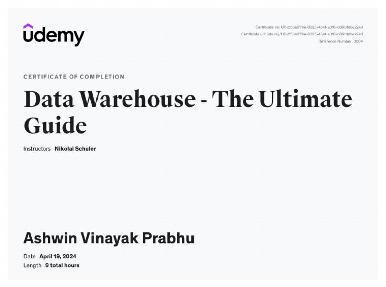 Dataware House Certificate | PDF