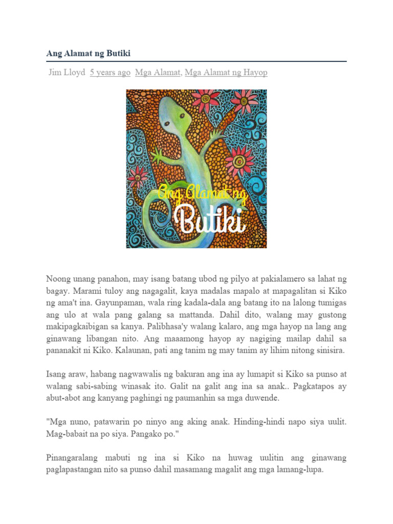 Ang Alamat NG Butiki | PDF