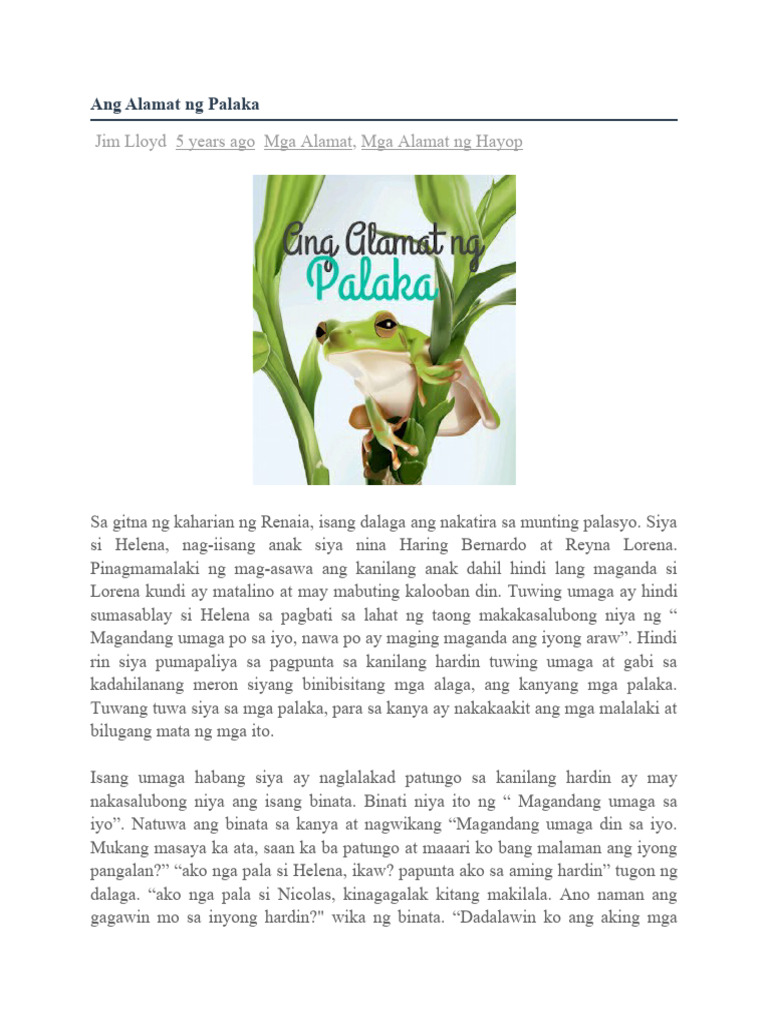 Ang Alamat NG Palaka | PDF