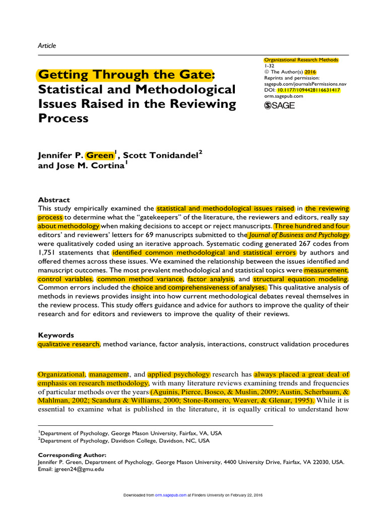 (Green Et Al. 2016) - Getting Through The Gate | PDF | Structural Equation Modeling | Methodology