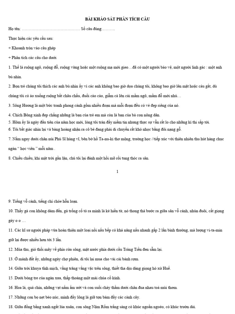 Bài KH o Sát Phân Tích 20 Câu | PDF