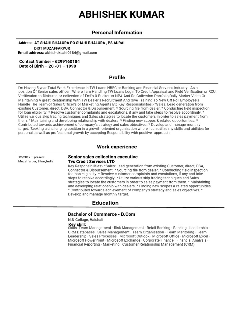 ABHI SHAHI CV (1) | PDF | Sales | Customer Relationship Management