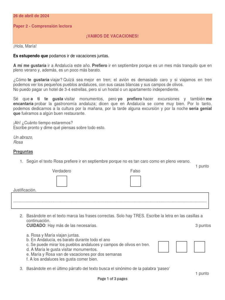 Mini Test Spanish. | PDF