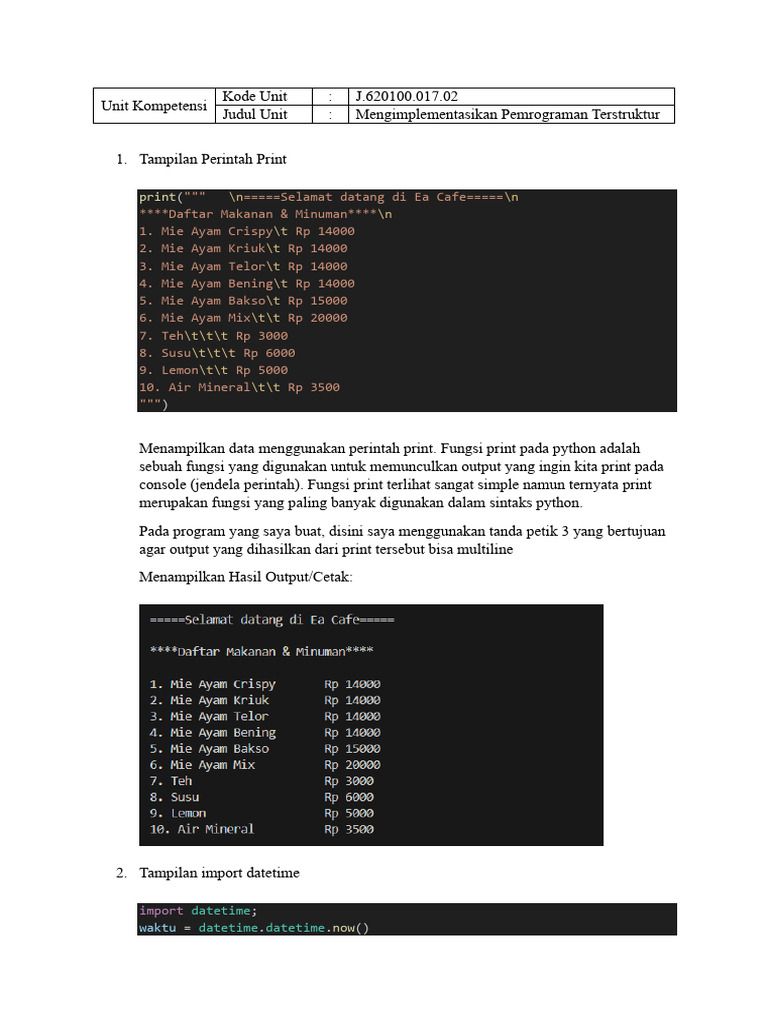 UnjukKerja Mengimplementasikan Pemrograman Terstruktur Kulum Fatmawati | PDF | Metode & Bahan ...