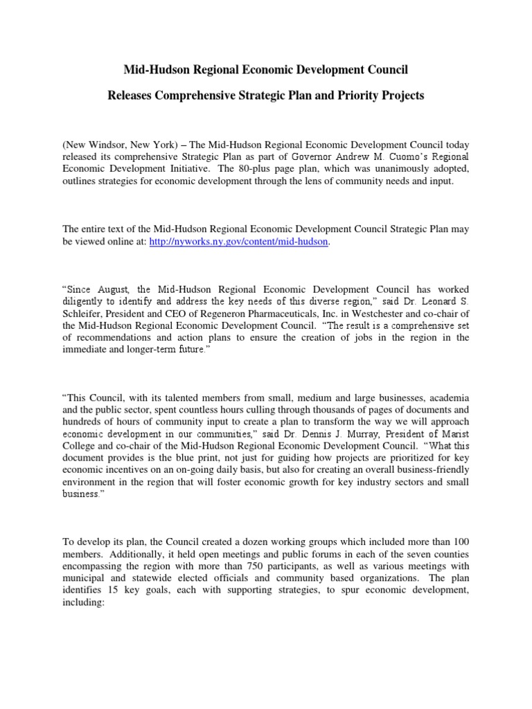 Mid Hudson Regional Economic Development Council Announces Final ...