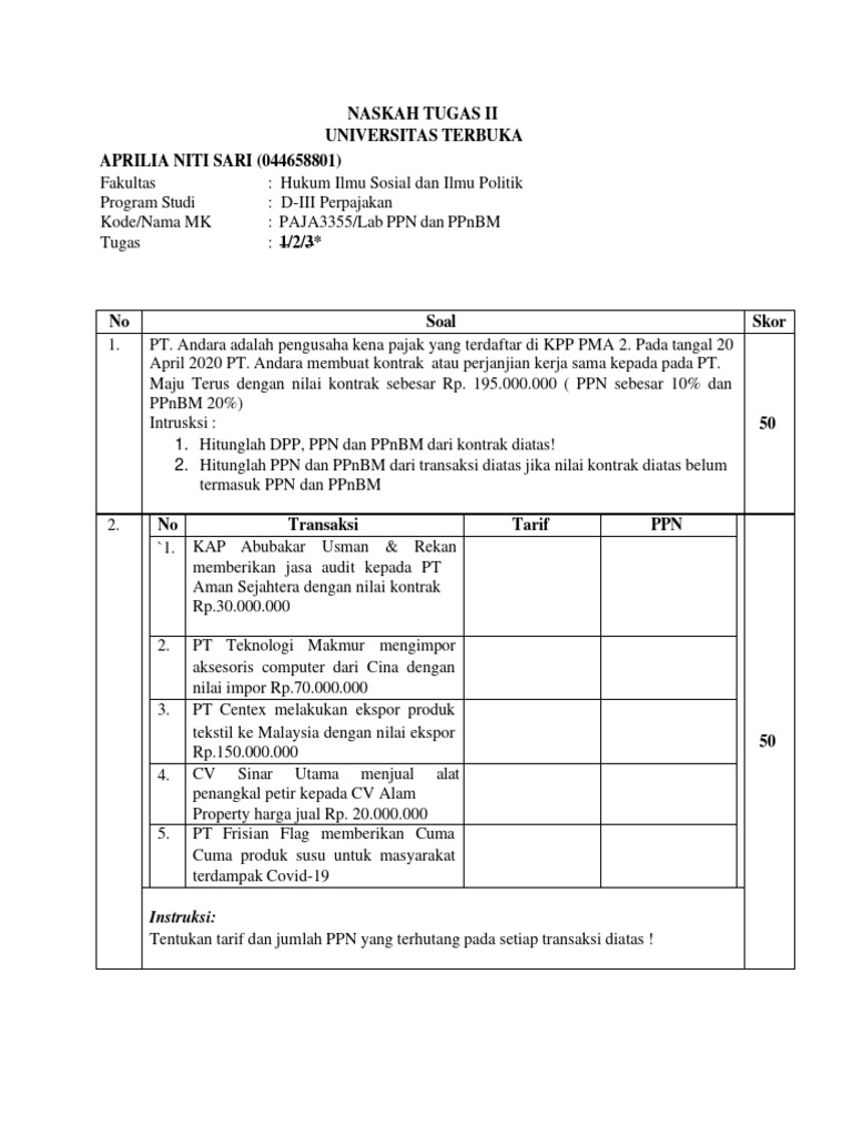 Tugas 2 - PAJA3355 - Lab PPN Dan PPNBM | PDF