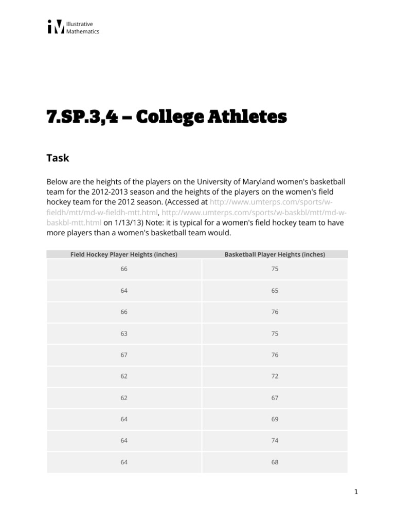 College Athlete Height Comparison Analysis | PDF | Mathematics ...