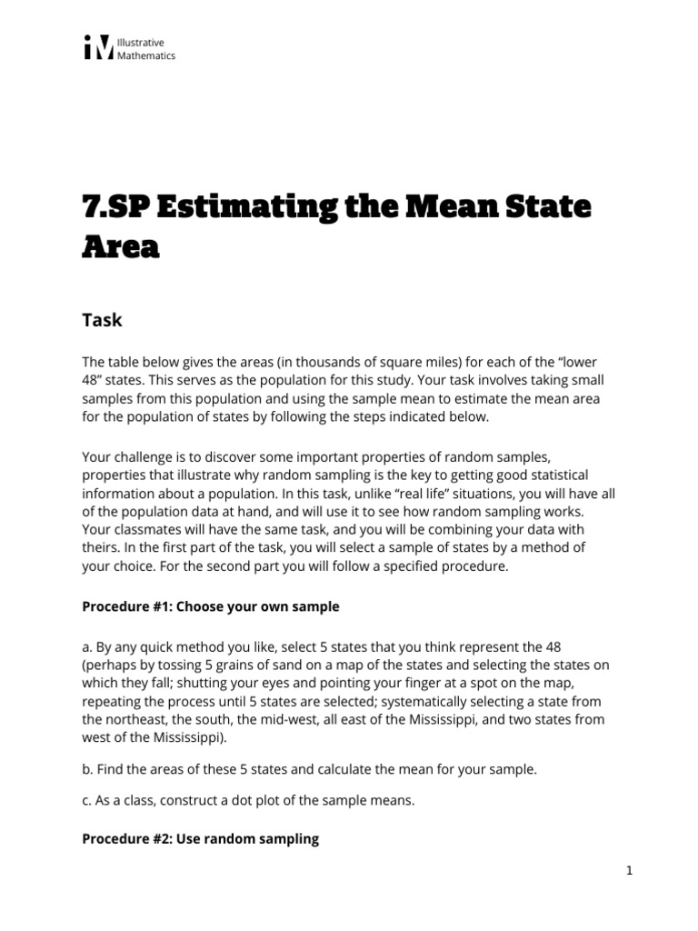 Estimating Mean State Area Using Samples | PDF | Sampling (Statistics ...