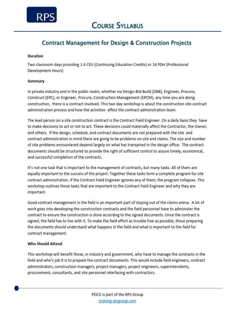 Contract Management For Design & Construction Projects - Program | PDF ...