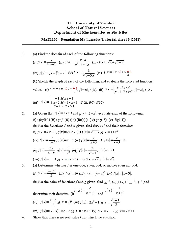 MAT 1100 Tutorial Sheet 3-2021 | PDF | Mathematical Analysis | Mathematics