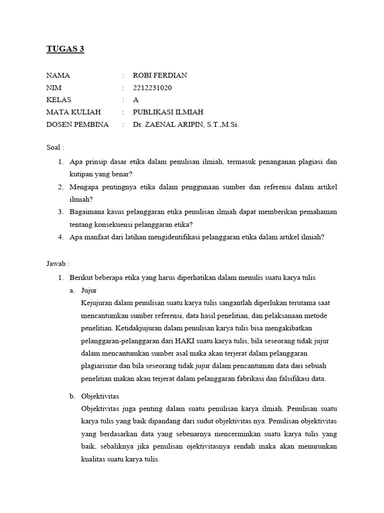 Tugas 3 Publikasi Ilmiah - Robi Ferdian - 2212231020 | PDF