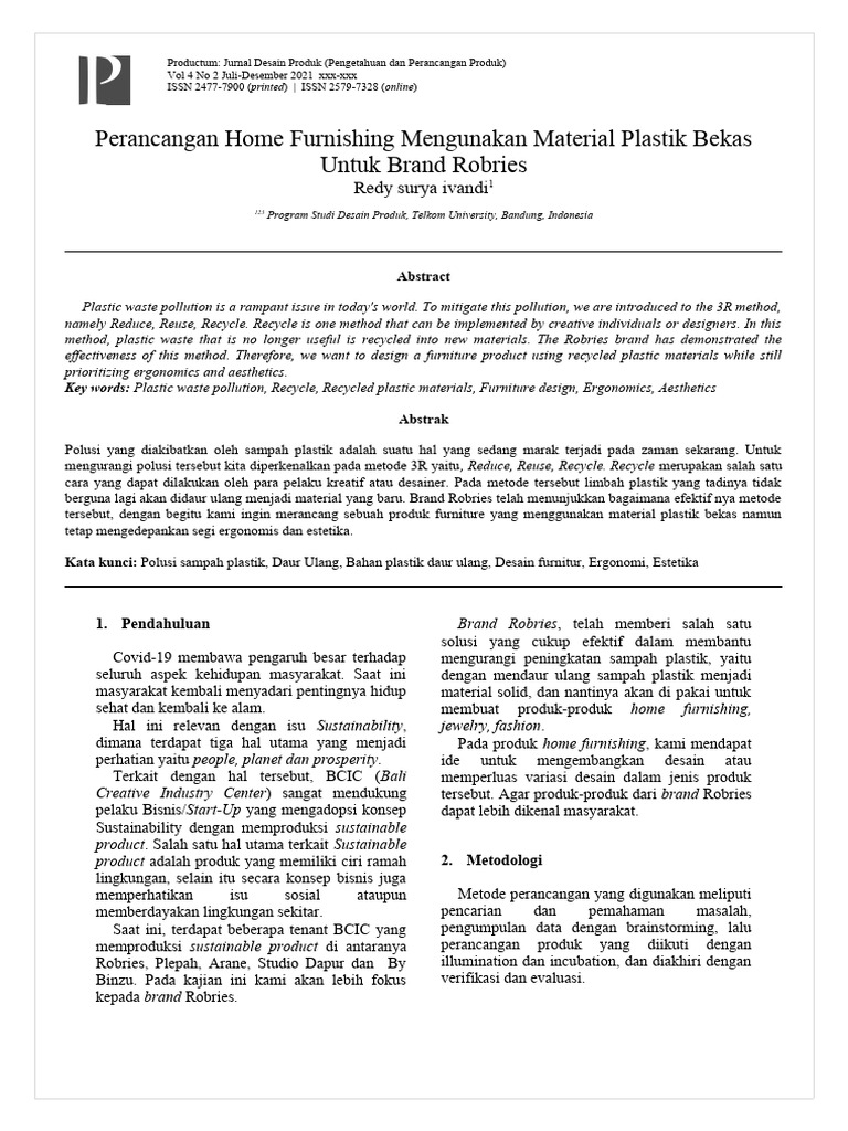 Perancangan Home Furnishing Mengunakan Material Plastik Bekas Untuk ...