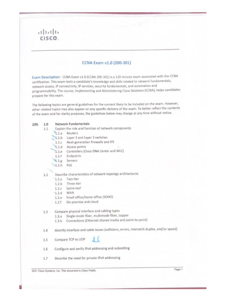 Handwritten Ccna Exam V1 0 200 301 1 Pdf