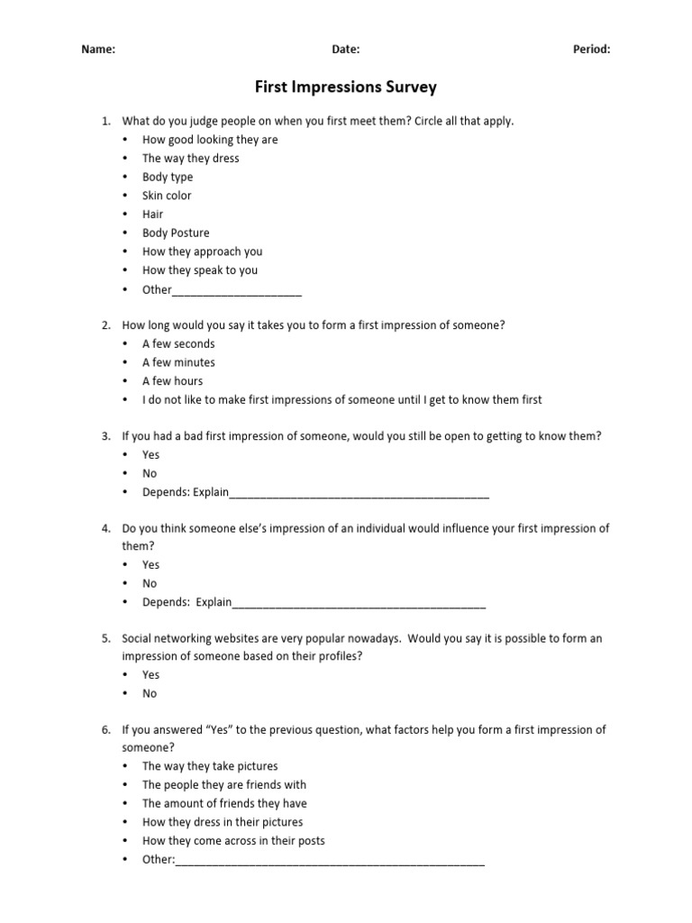 7.1.2 First Impressions Survey-1 | PDF | Social Science | Self-Improvement