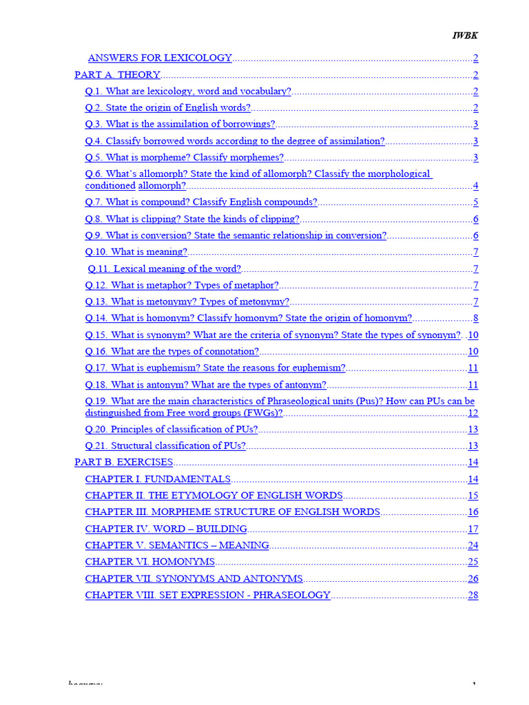 Answer To Lexicology | PDF | Word | Lexicology