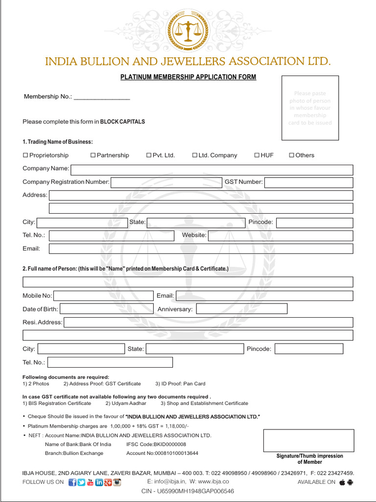 Platinum Membership Application Form | PDF | Applications Of ...