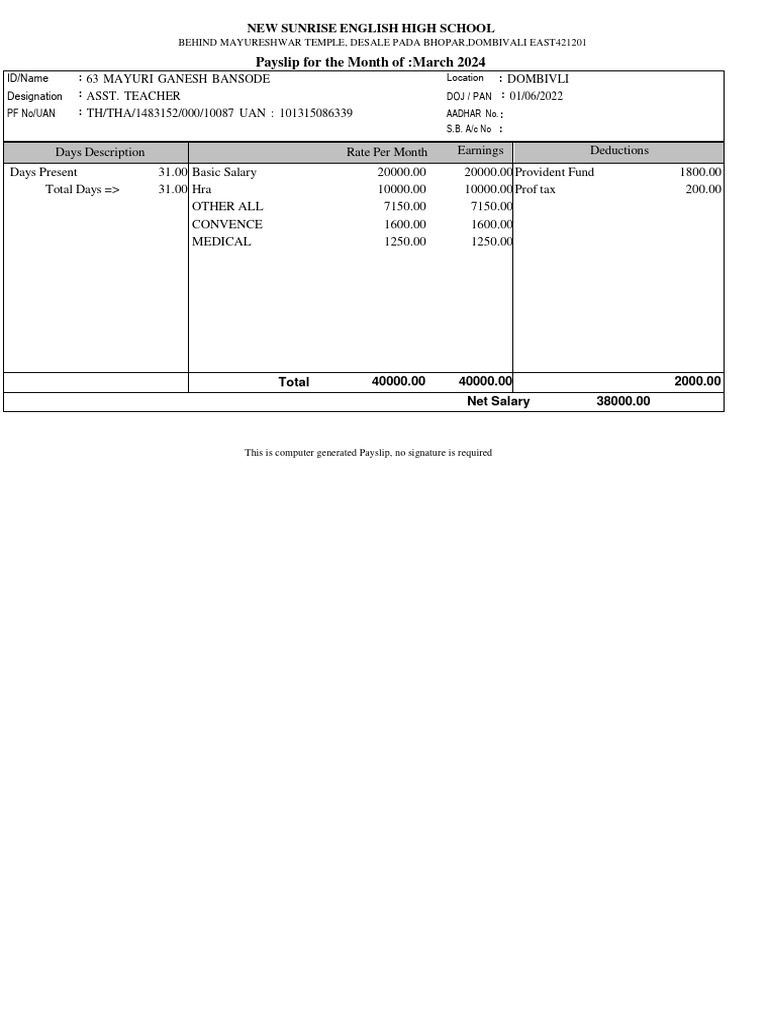 March Payslip-2024 | PDF