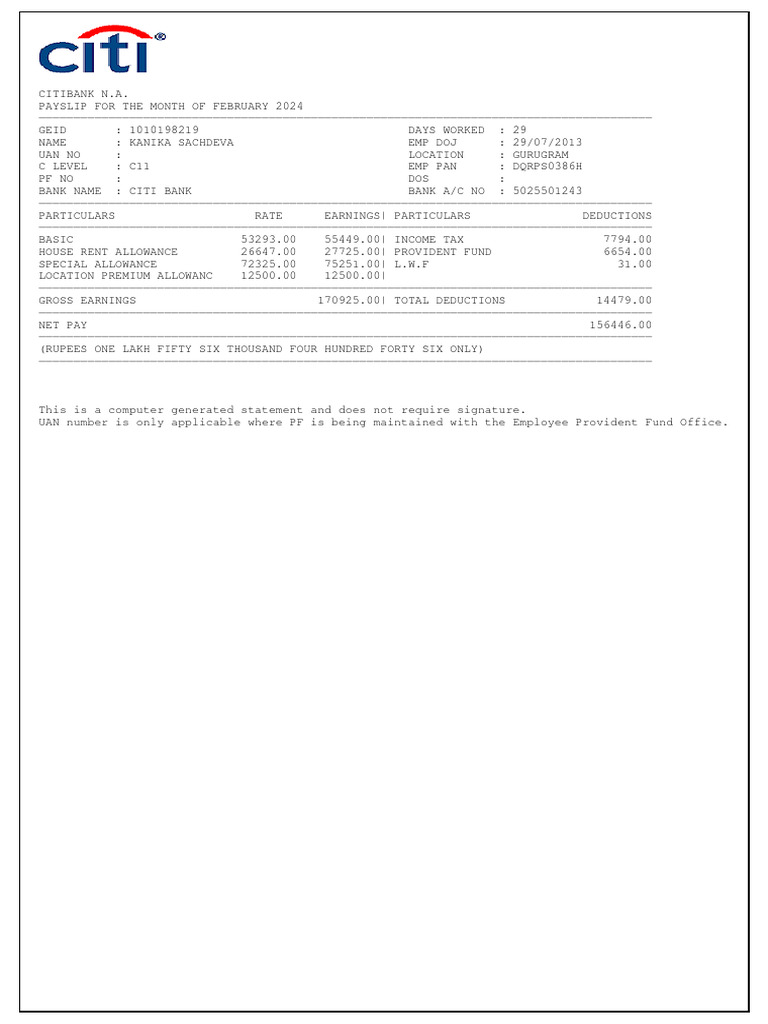 Payslip Feb2024 | PDF | Business | Finance & Money Management