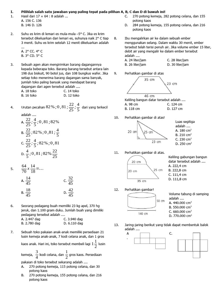 Soal US Math SD Kelas 6 | PDF