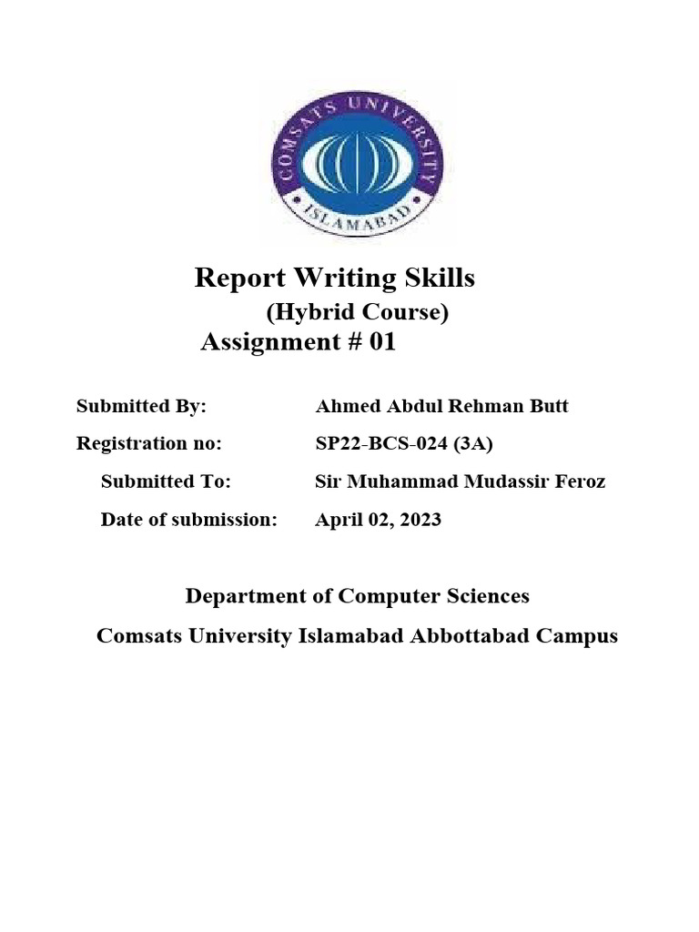 Report Writing Skills Assigment # 01 by SP22-BCS-024 | PDF | Risk ...