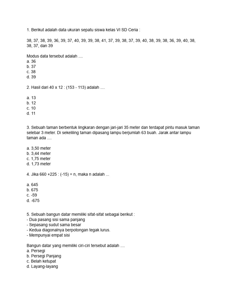 Soal US SD Math | PDF