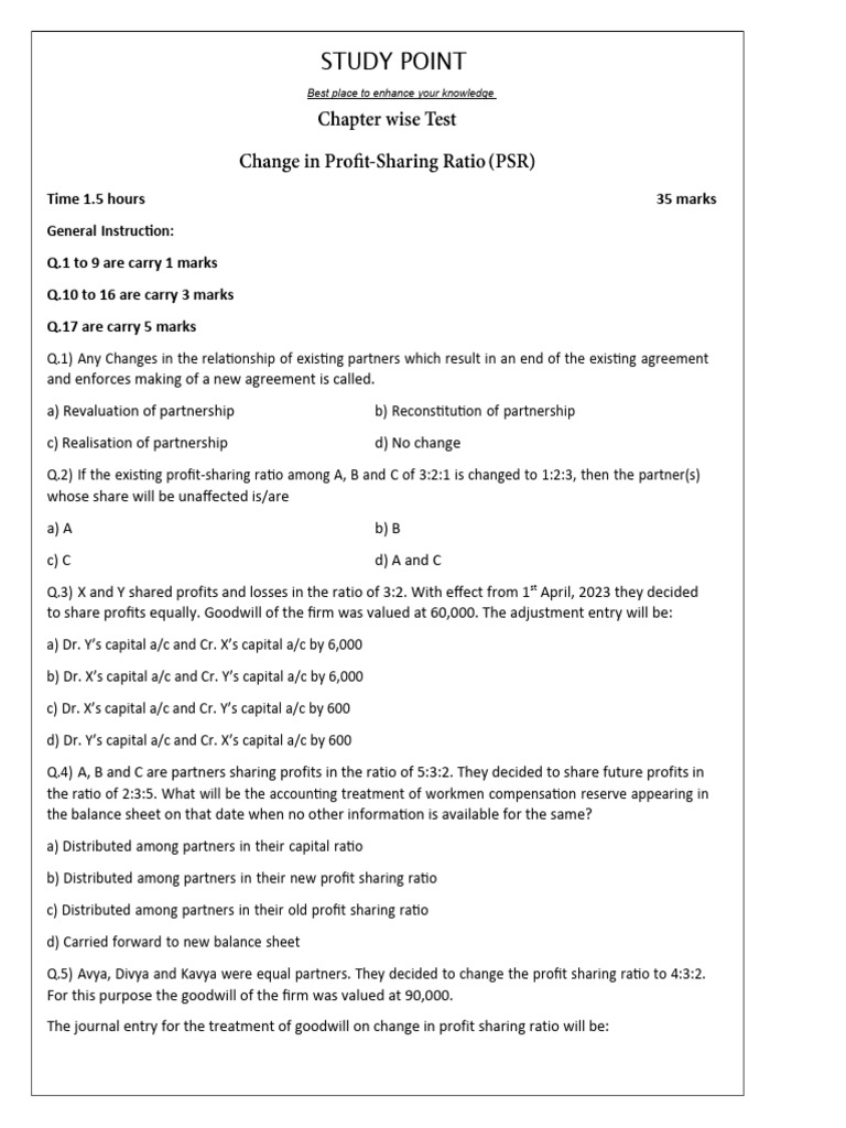 Change in Profit Sharing Ratio Test269 | PDF | Book Value | Goodwill ...