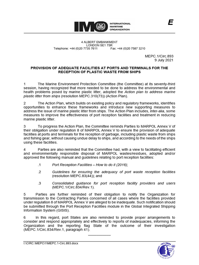 MEPC.1-Circ.893 - Provision of Adequate Facilities at Ports and ...