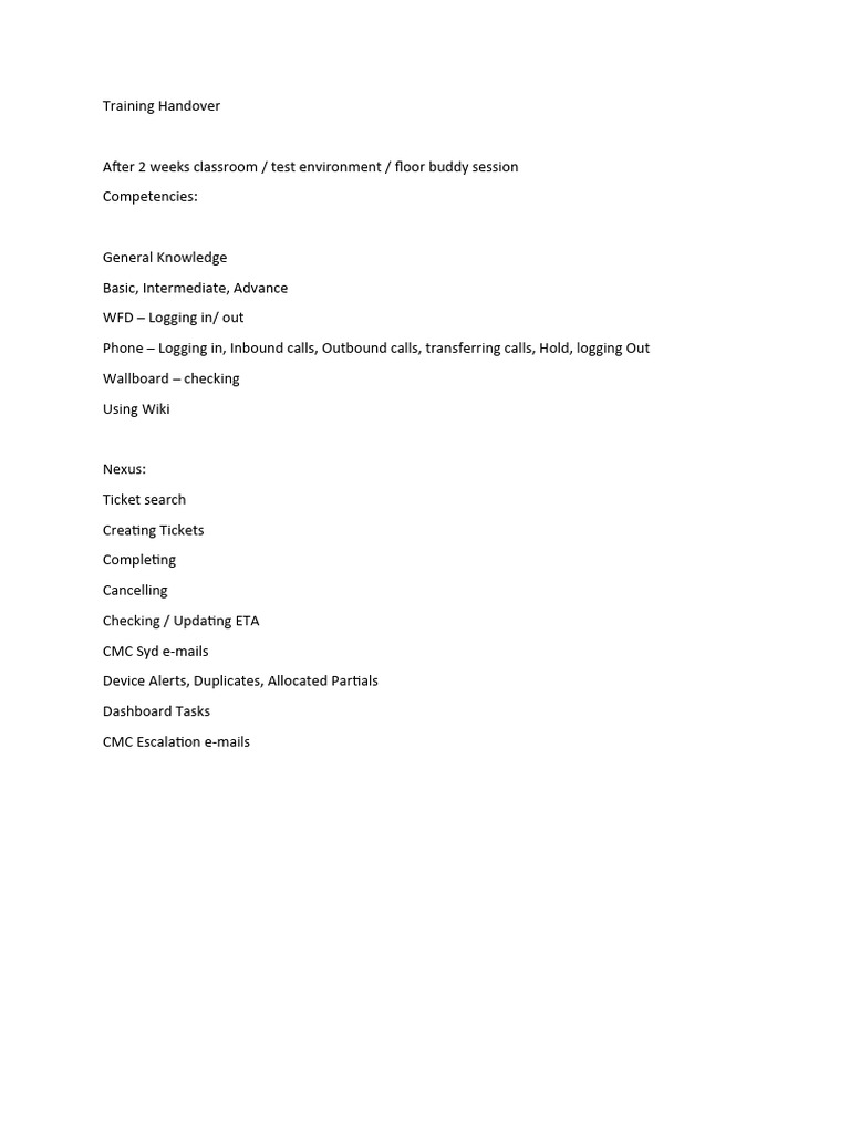 Training Handover Guide for Competencies | PDF