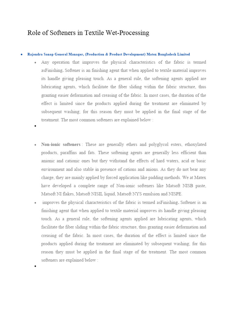 Role of Softeners in Textile Wet-Processing | PDF | Ion | Silicone