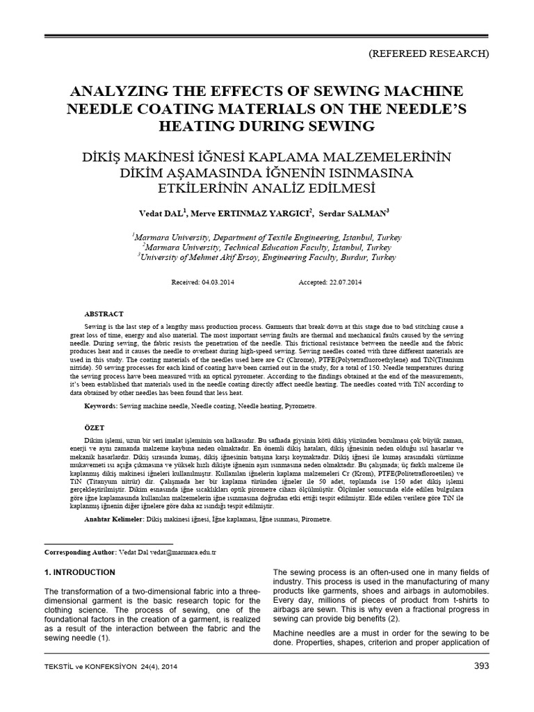 Effects of Needle Coatings on Heating | PDF | Yarn | Sewing