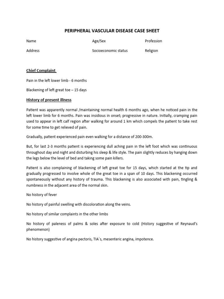 Case sheet- PVD | PDF | Pulse | Pain
