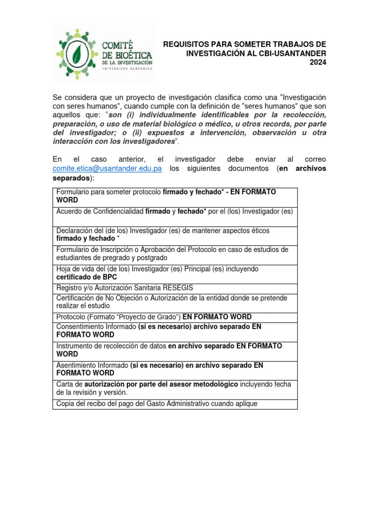 REQUISITOS PARA SOMETER AL CBI-USANTANDER - 2024docx | PDF