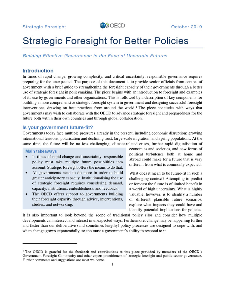 Strategic Foresight for Better Governance | PDF | Policy | Governance