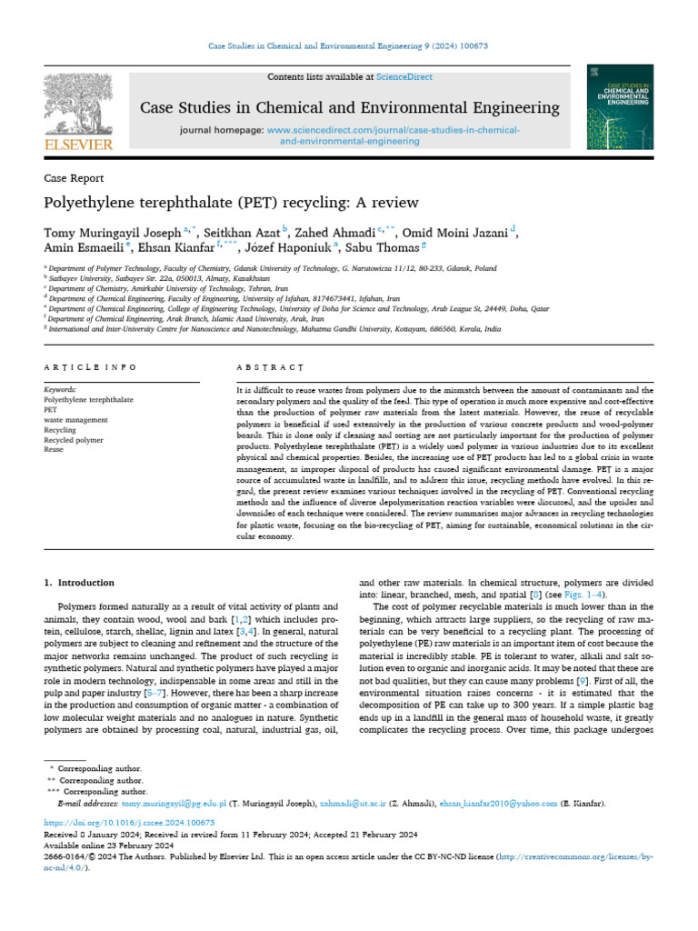 Polyethylene Terephthalate (PET) Recycling | PDF | Recycling | Plastic