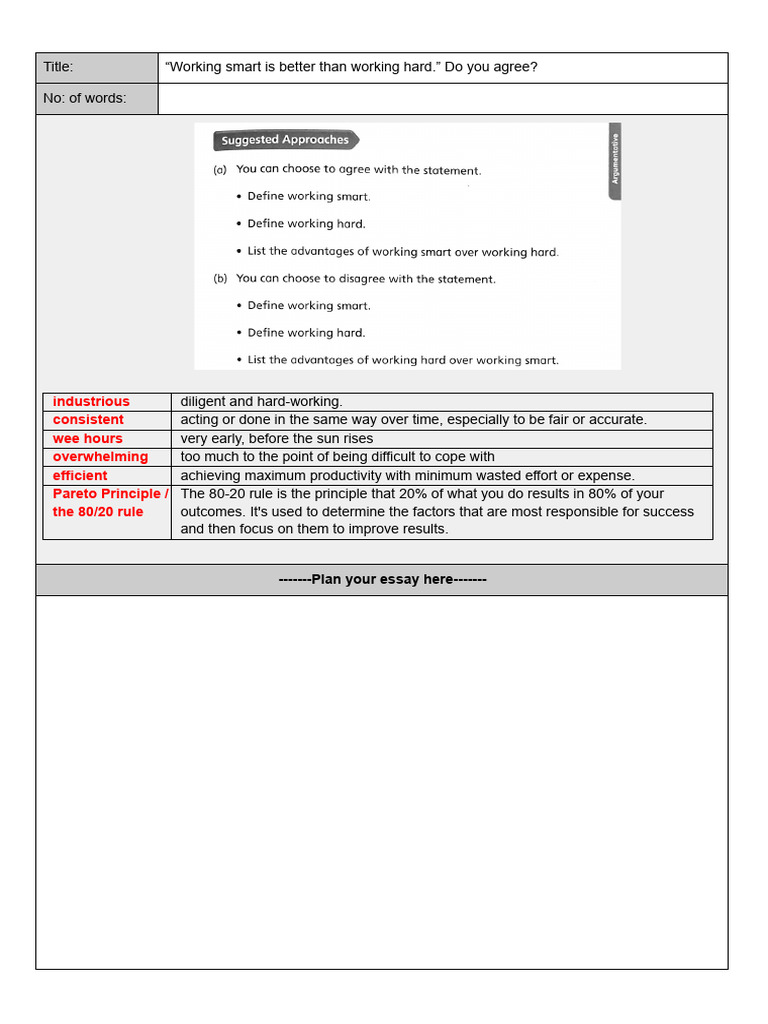 Model Essay - Argumentative - Topic 6 Work Hard Work Smart | PDF ...