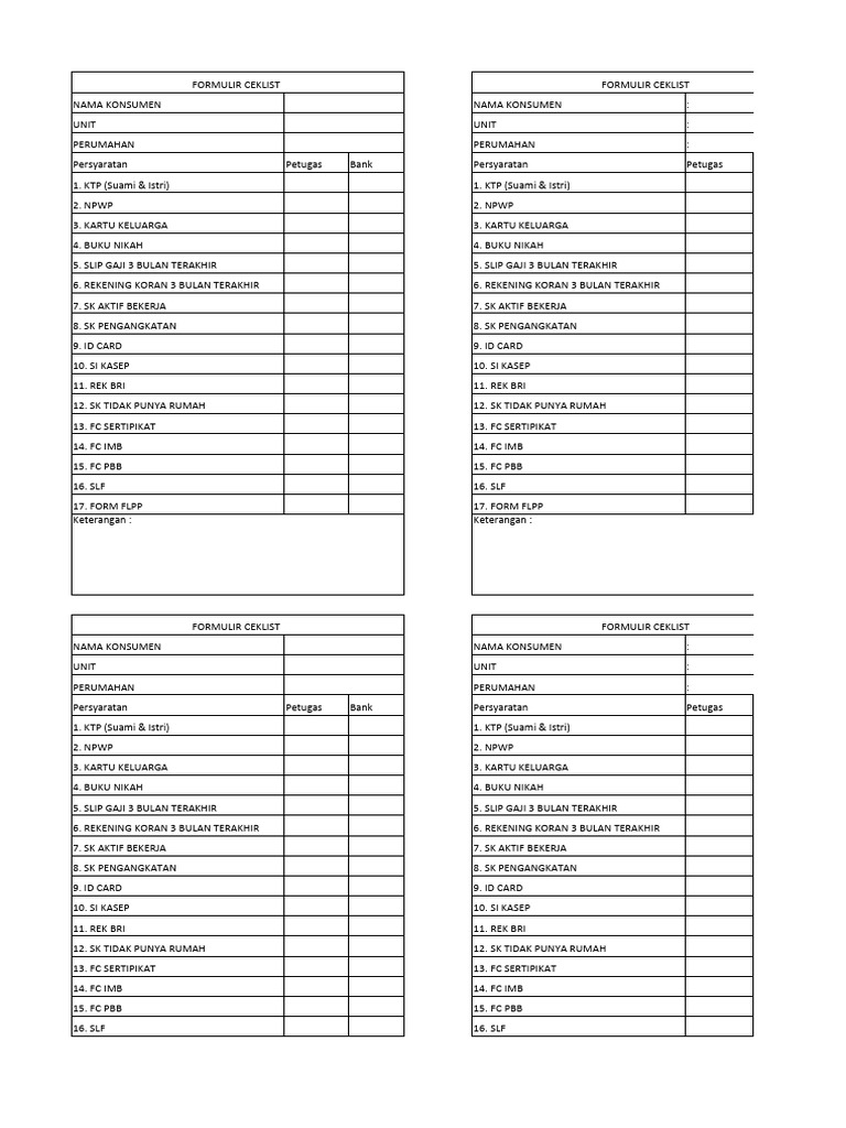 Form Ceklist Bri | PDF