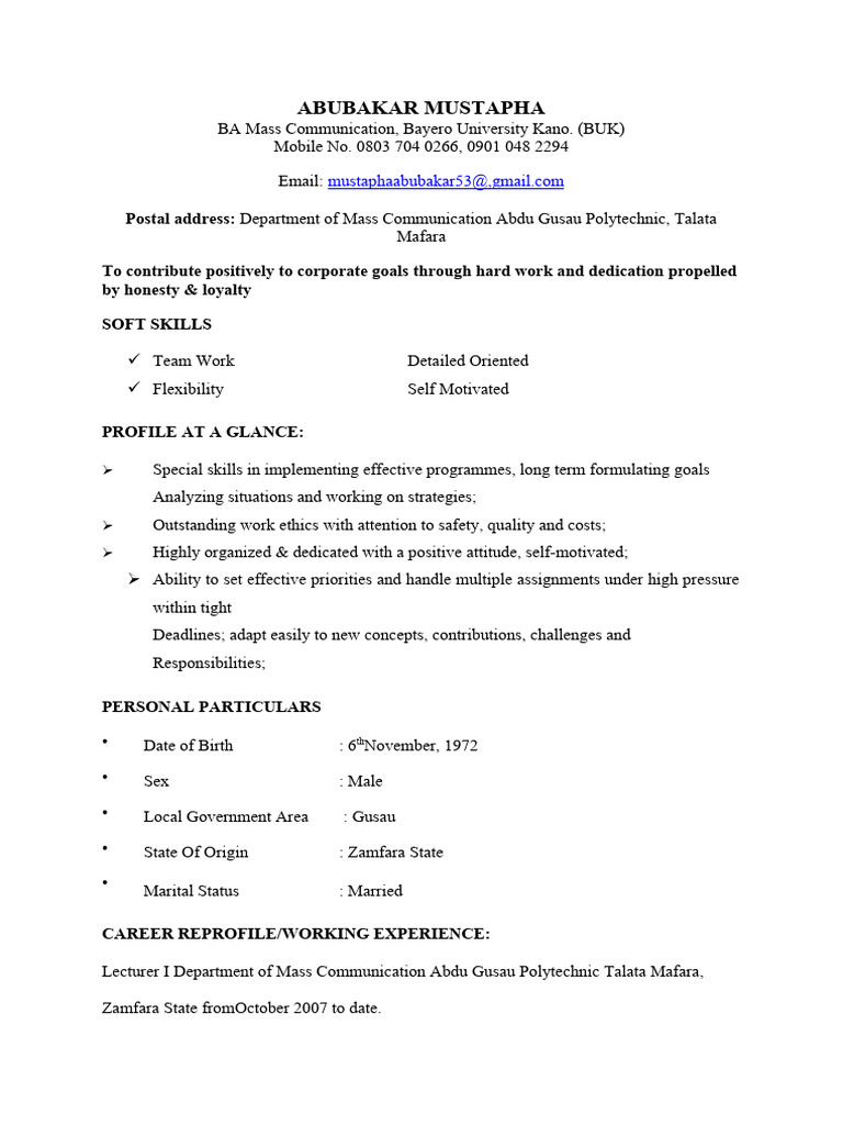 Abubakar Mustapha CV& Resume | PDF