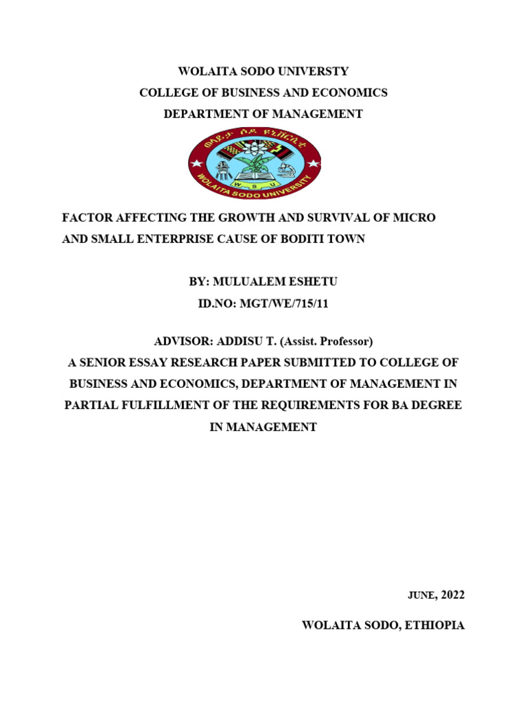 GROWTH Mulalem Eshetu Final Research | PDF | Entrepreneurship | Sampling (Statistics)