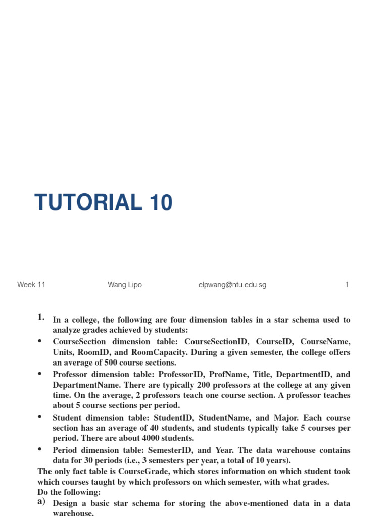 Week 11 - Tut 10 Solutions | PDF | Data Warehouse | Databases
