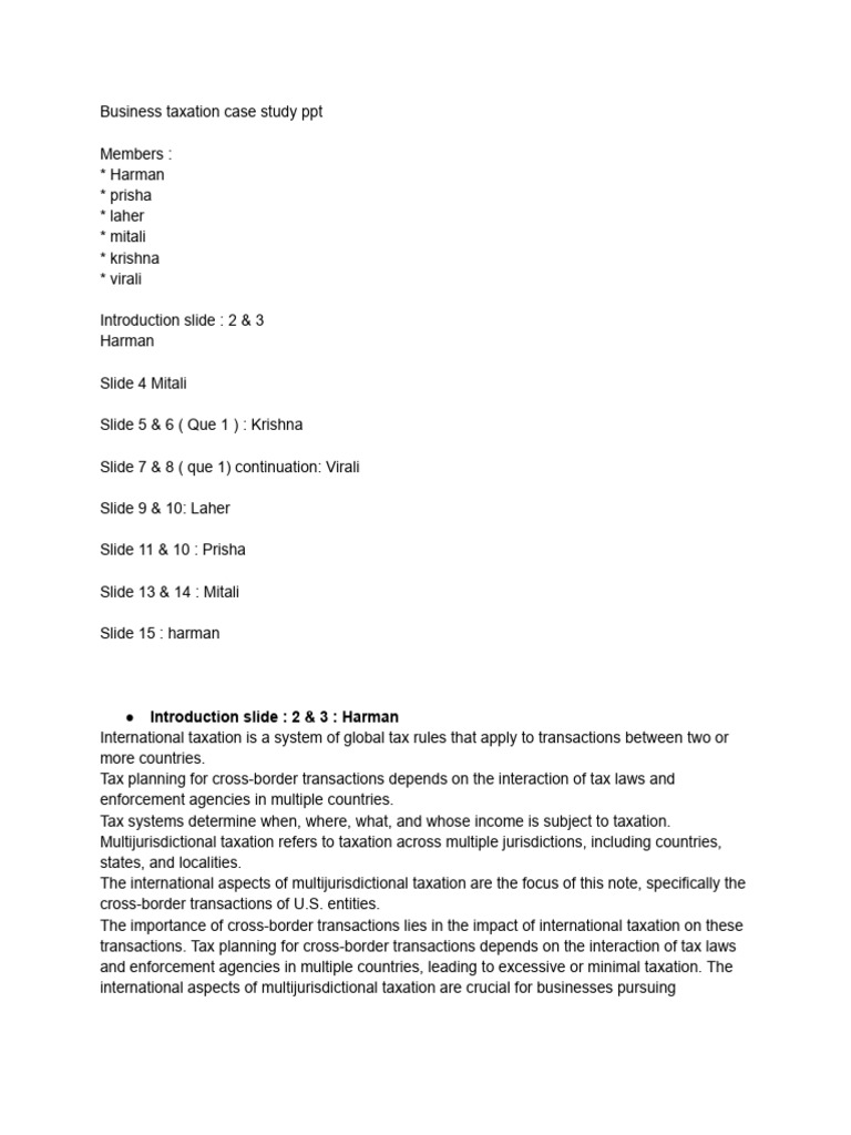 Business Taxation Case Study | PDF | Double Taxation | Taxes