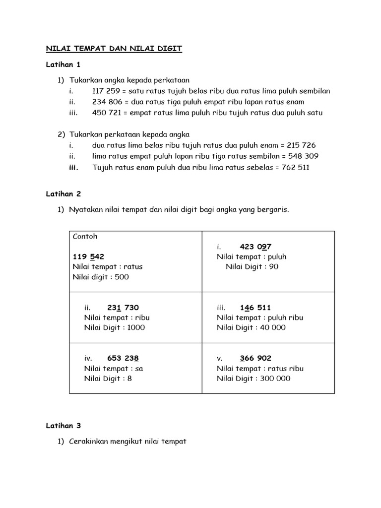 Nilai Tempat Dan Nilai Digit | PDF