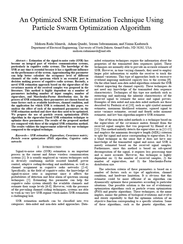 Pso Snr Estimation Mrmrevised Aqrevised Nkrevised Dec7 Pdf Signal