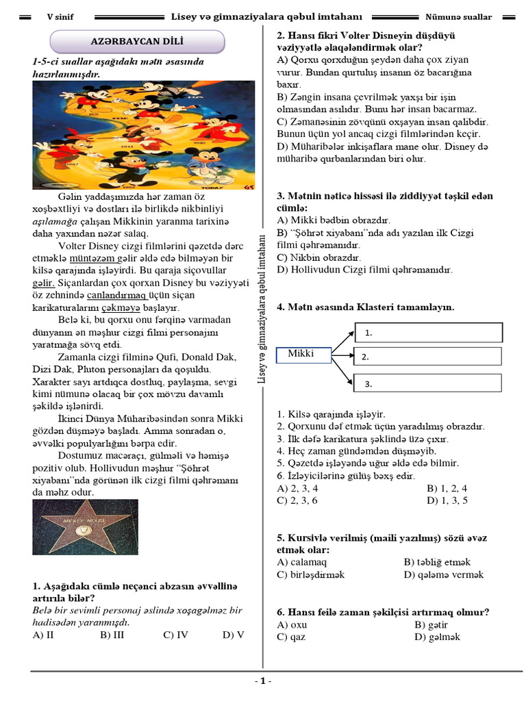 5-Ci Sinif Nümunə Suallar | PDF
