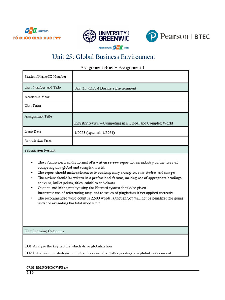 Unit 25: Global Business Environment: Assignment Brief - Assignment 1 | Download Free PDF ...