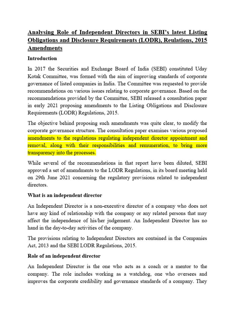 Independent Directors Notes | PDF | Corporate Governance | Governance