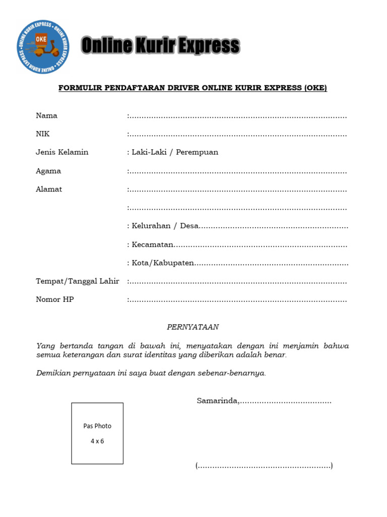 Formulir Pendaftaran Driver | PDF