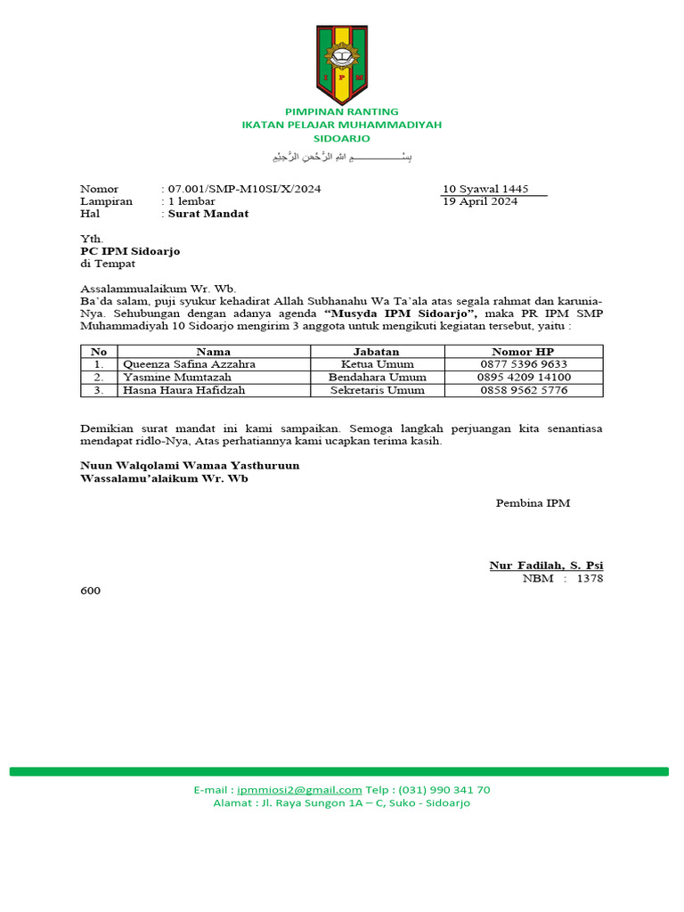 Surat Mandat IPM | PDF