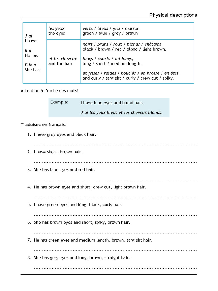 French Physical Descriptions Guide | PDF
