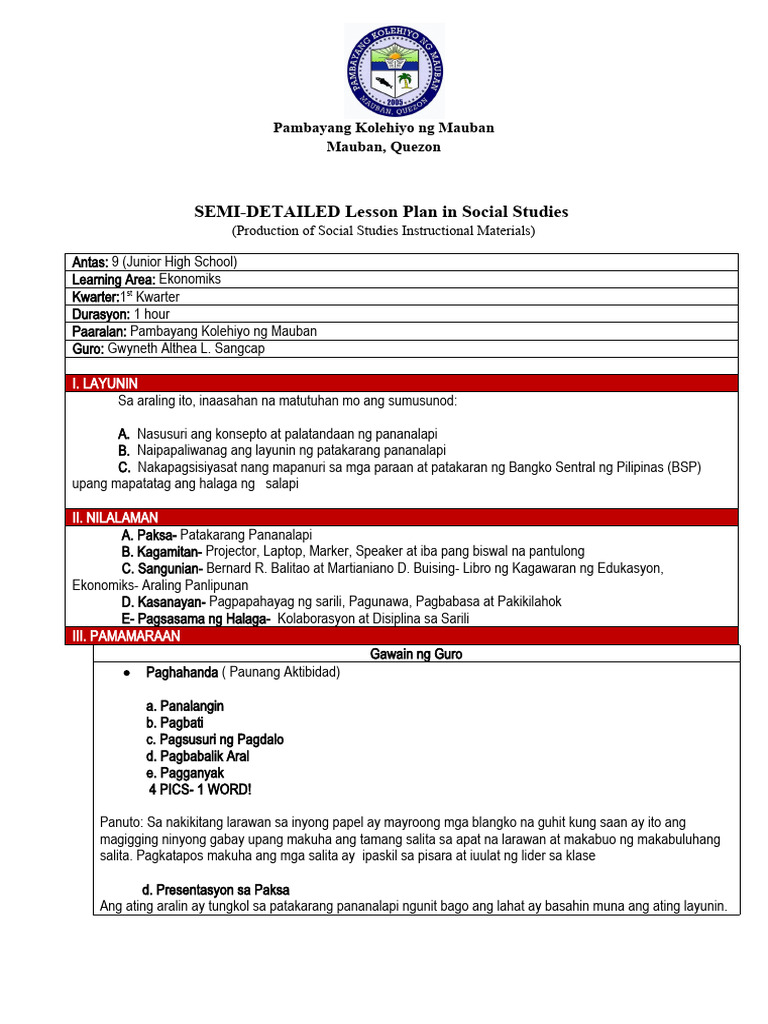 SEMI DETAILED Lesson Plan in Social Studies | PDF